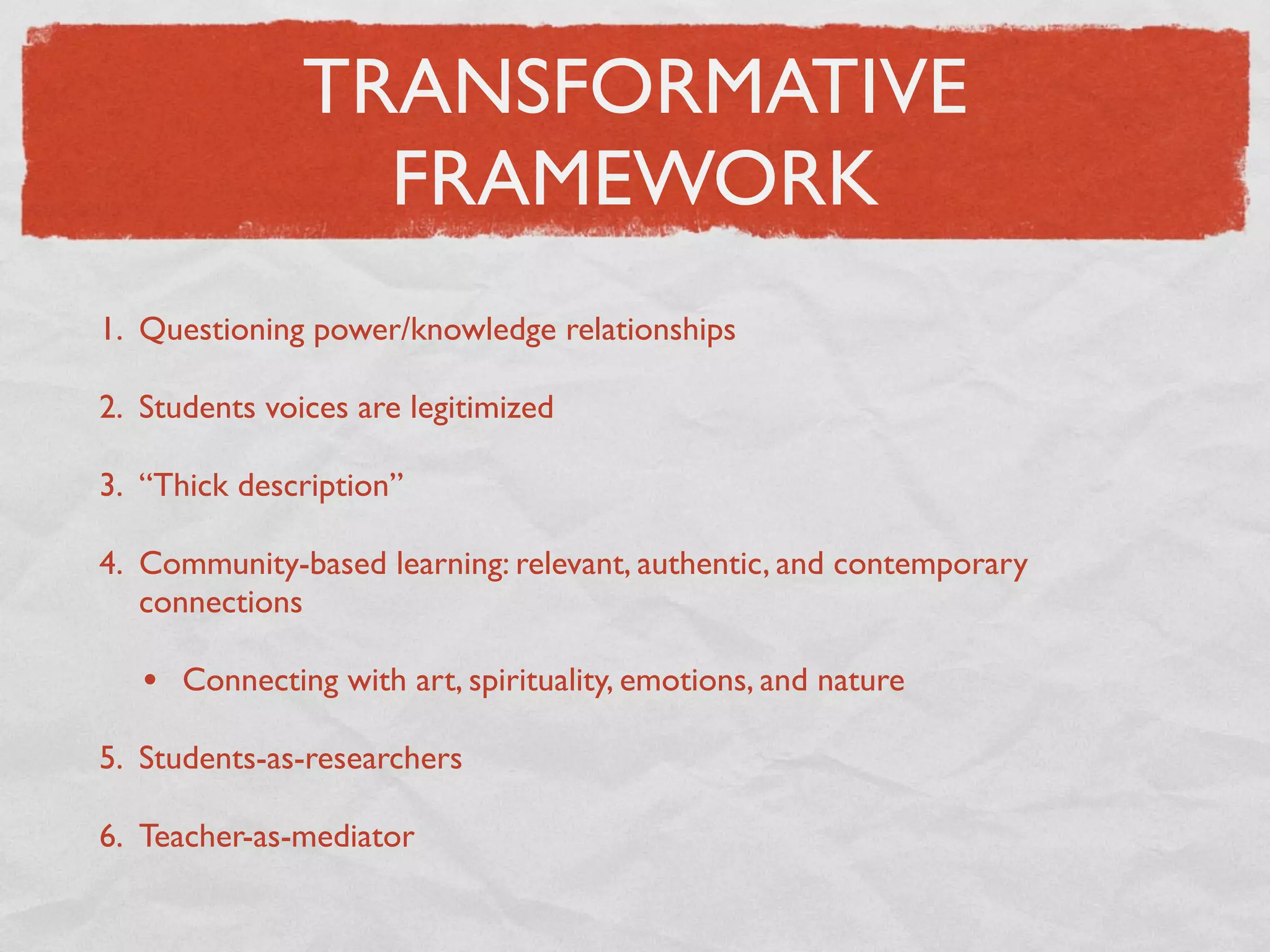 Transformative Teaching Framework Pdf Education