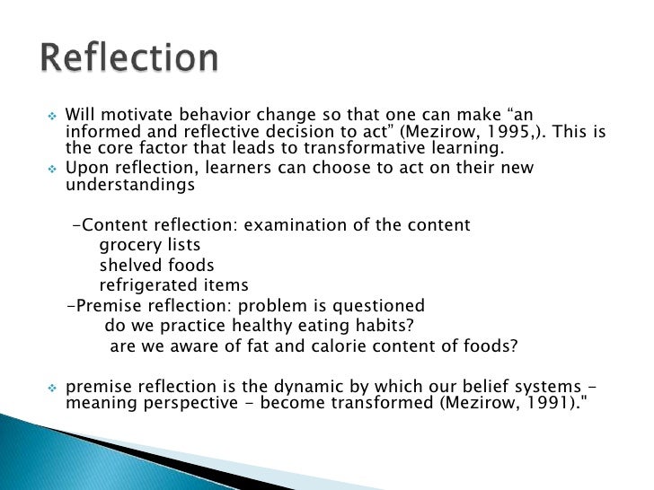 Transformative Learning Theory Applied