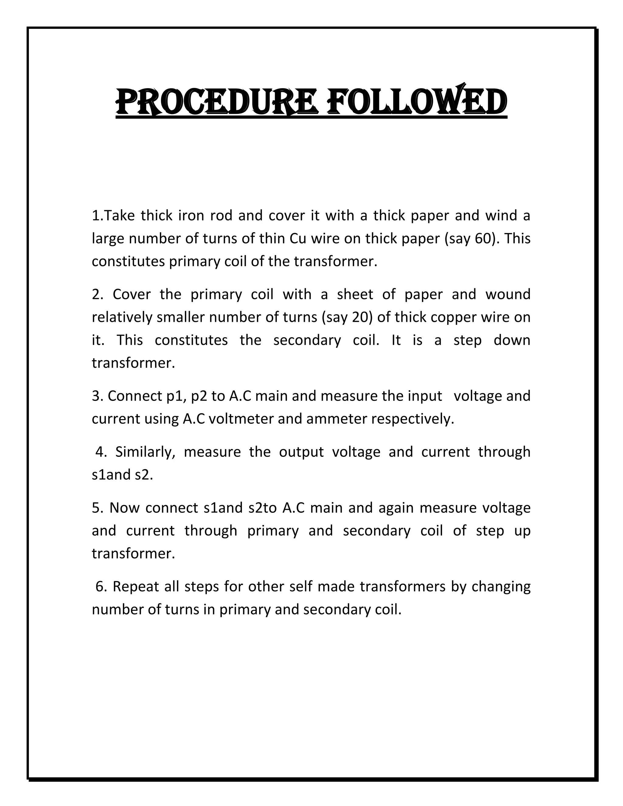 Transformer(Class 12 Investigatory Project) | PDF