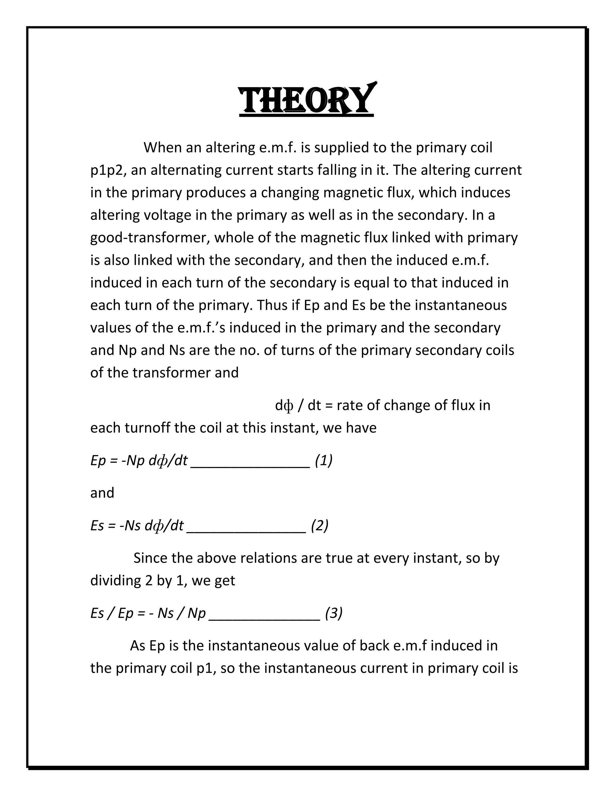 Transformer(Class 12 Investigatory Project) | PDF