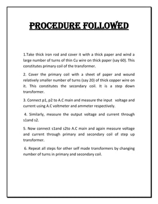 Transformer(Class 12 Investigatory Project) | PDF