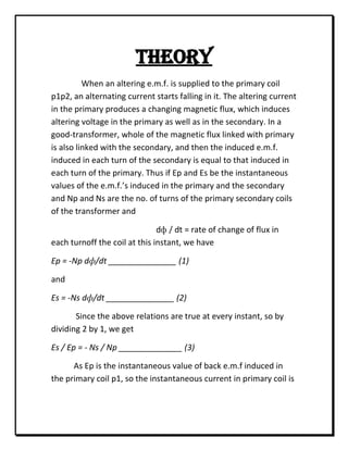 Transformer(Class 12 Investigatory Project) | PDF
