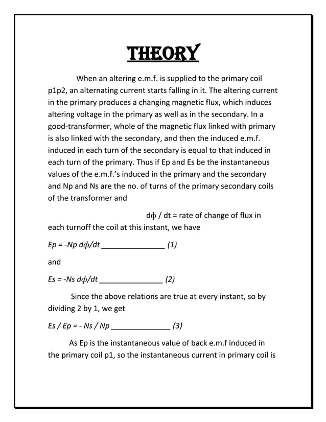 Transformer(Class 12 Investigatory Project) | PDF | Physics | Science