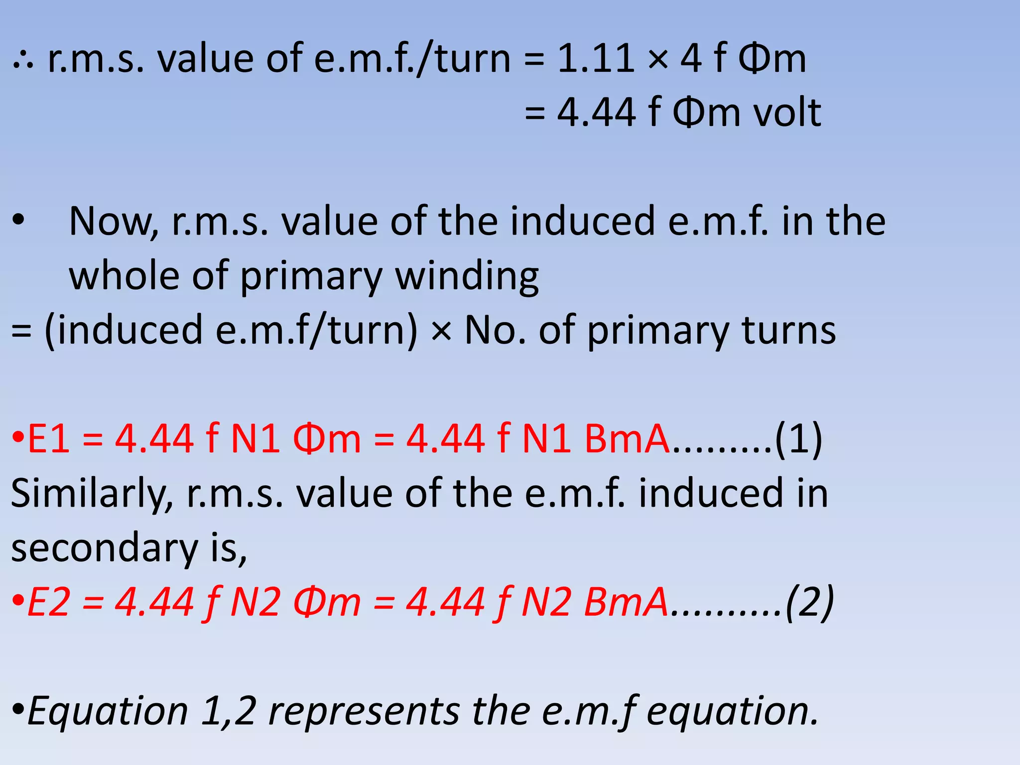 Construction & E.M.F. eqn. of transformer | PPTX