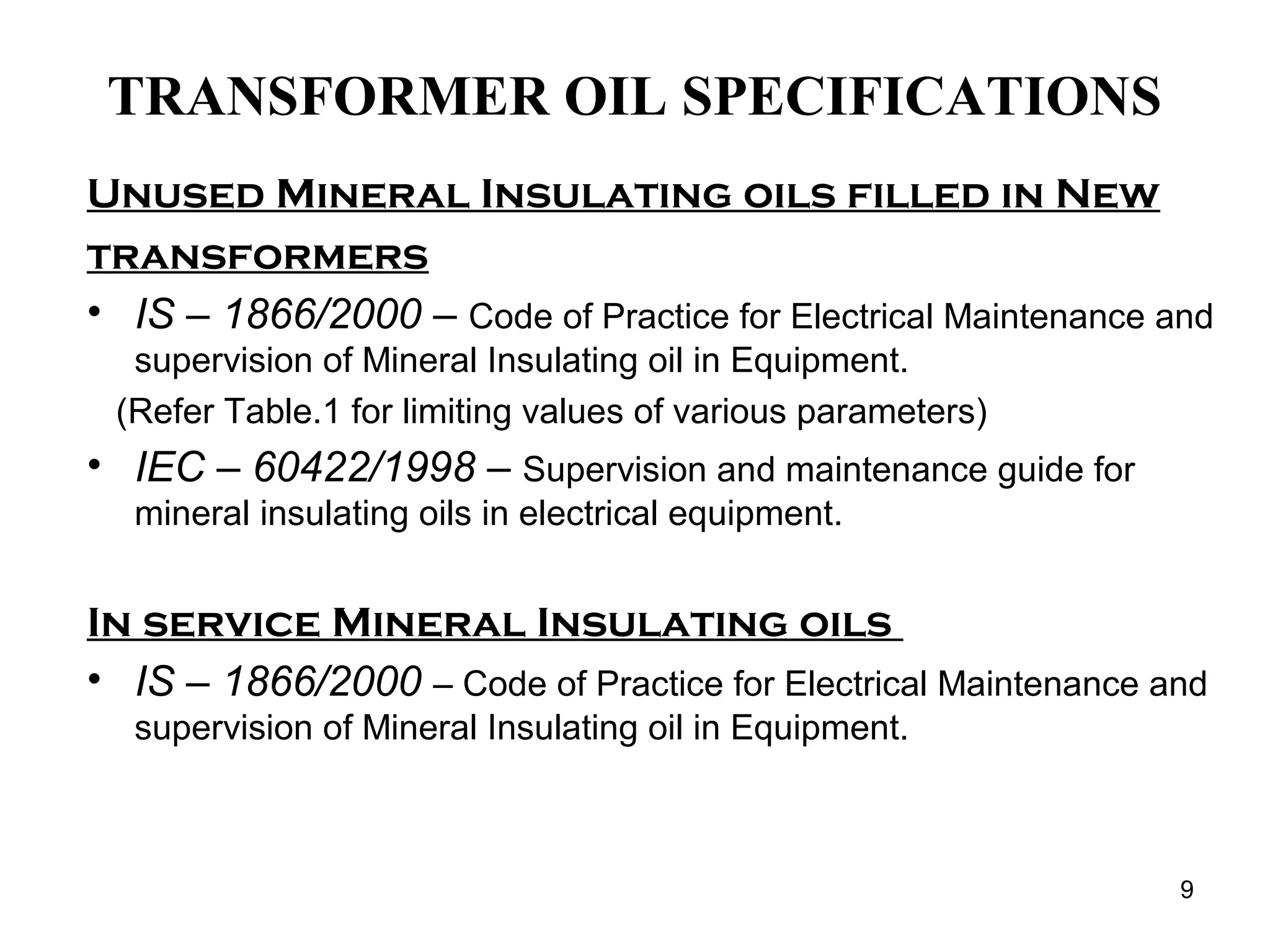 Transformer oil-specifications new | PPT