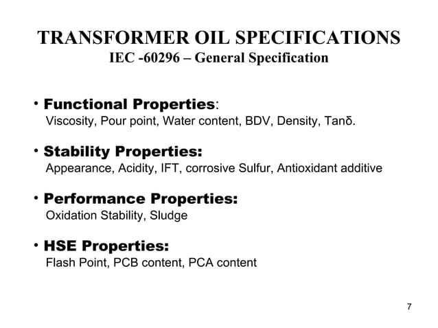Transformer oil-specifications new | PPT