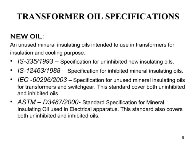 Transformer oil-specifications new | PPT