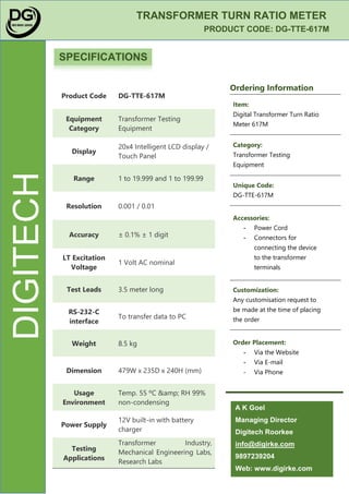 Transformer Turn Ratio Meter - Digitech Roorkee | PDF
