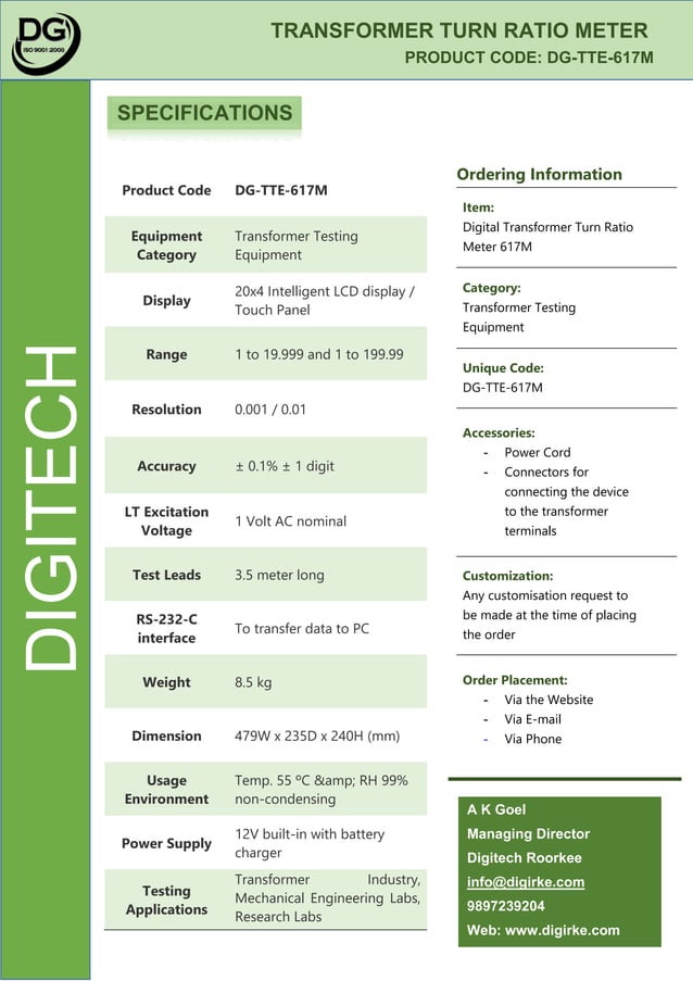 Transformer Turn Ratio Meter - Digitech Roorkee | PDF
