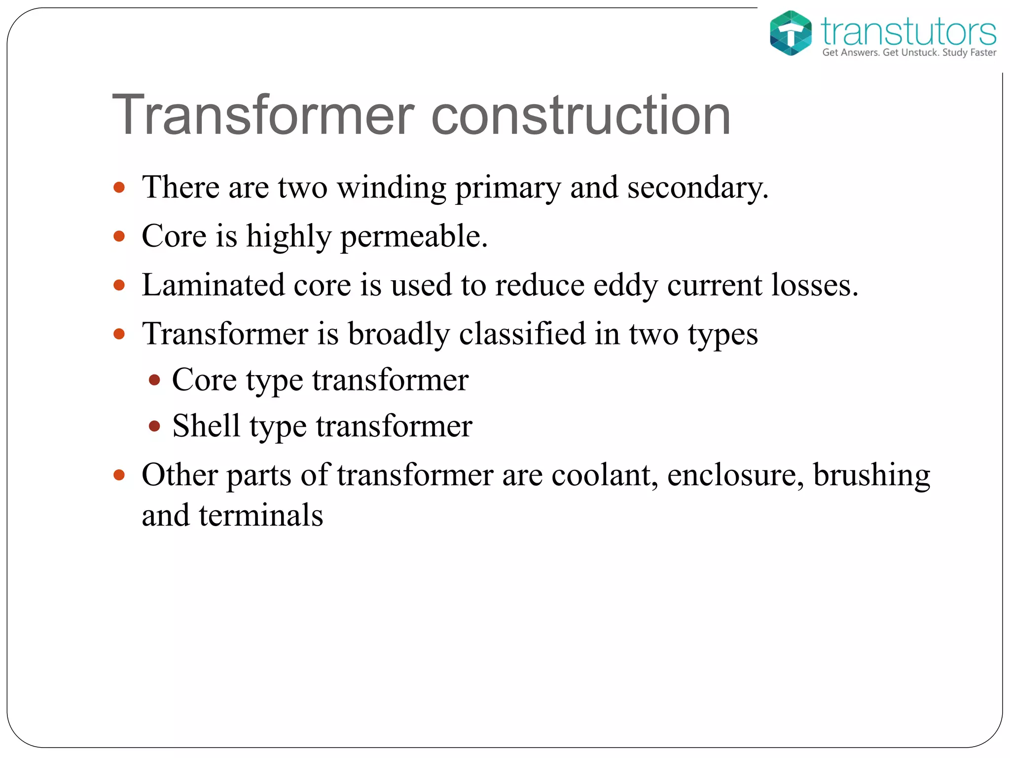 Transformer Construction And Principle | Electronical Engineering | PPTX