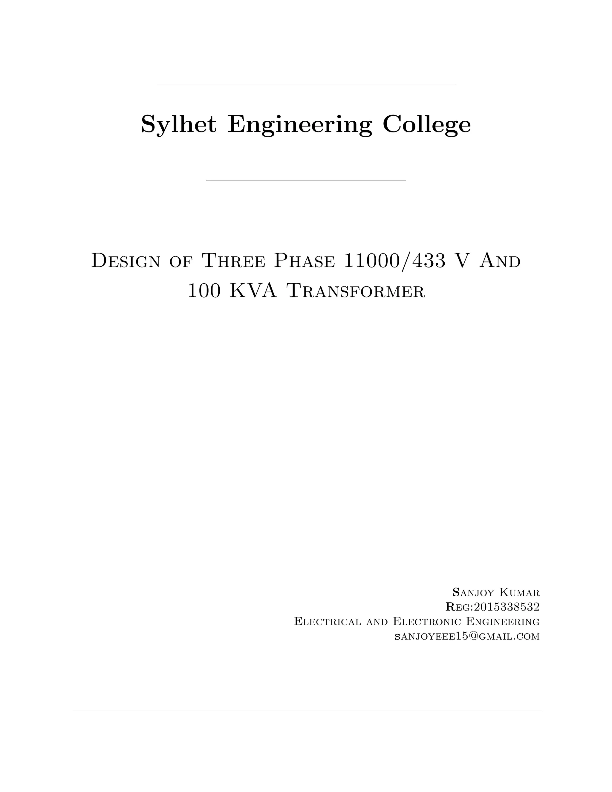 Design of Three Phase 11000/433 V And 100 KVA Transformer | PDF