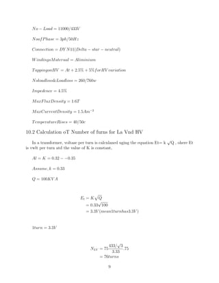 Design of Three Phase 11000/433 V And 100 KVA Transformer | PDF