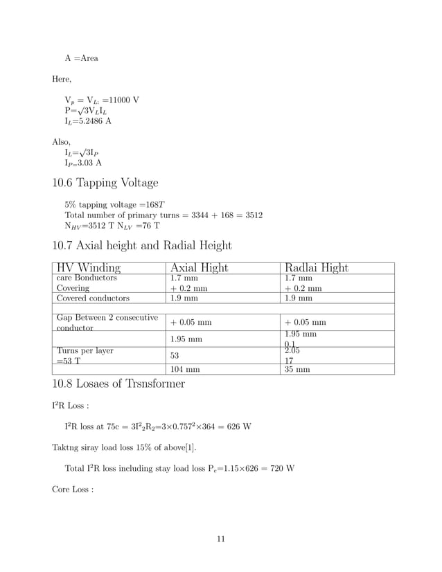Design of Three Phase 11000/433 V And 100 KVA Transformer | PDF ...