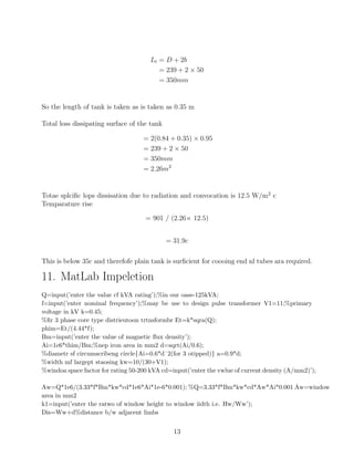Design of Three Phase 11000/433 V And 100 KVA Transformer | PDF