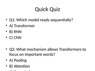 Introduction to Transformer Models, An Overview | PPTX