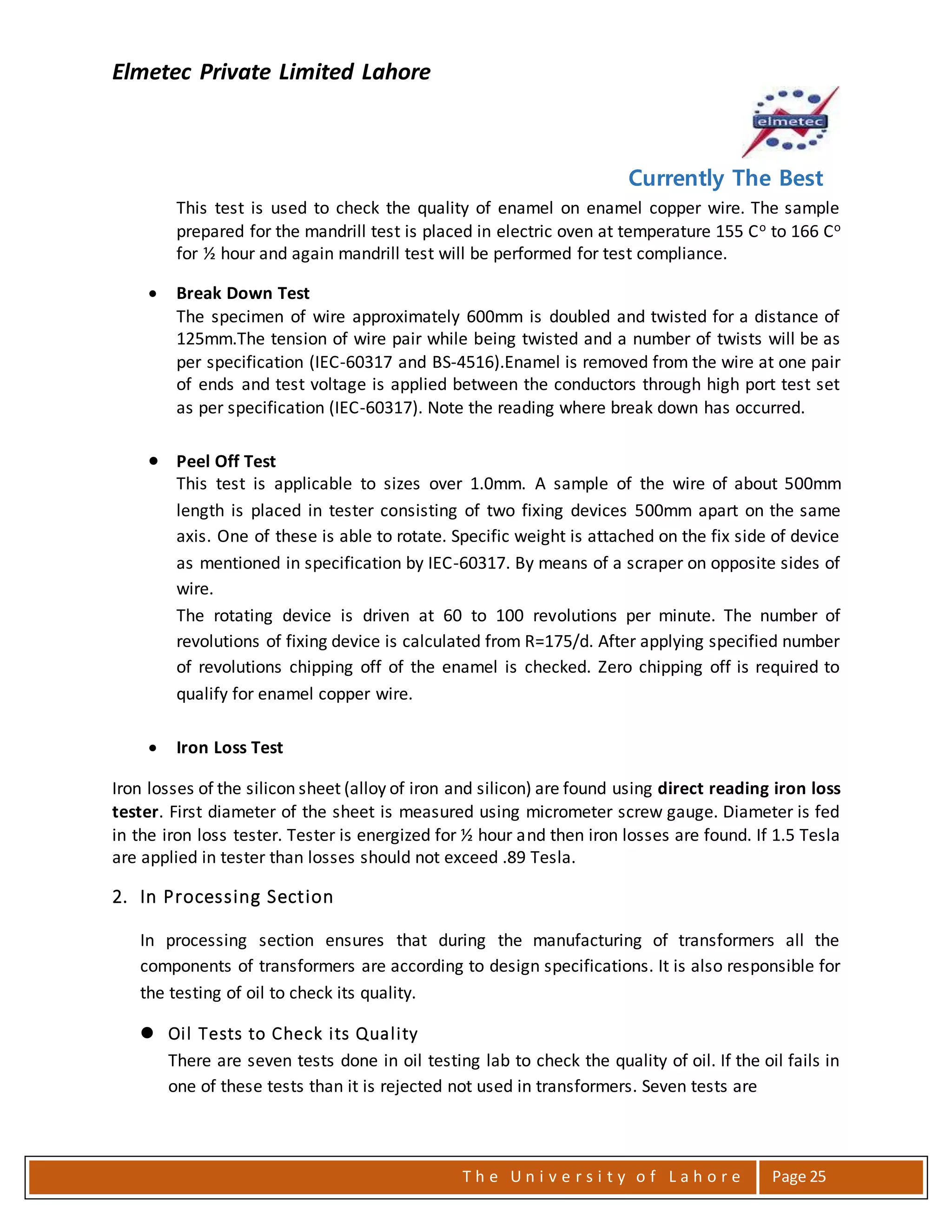 Transformer manufacturing and Internship Report | DOCX