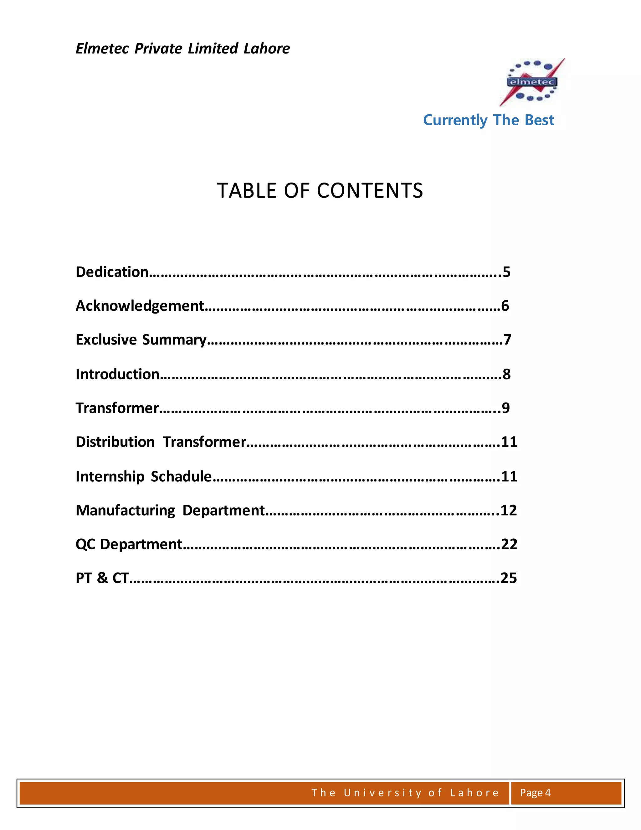 Transformer manufacturing and Internship Report | DOCX
