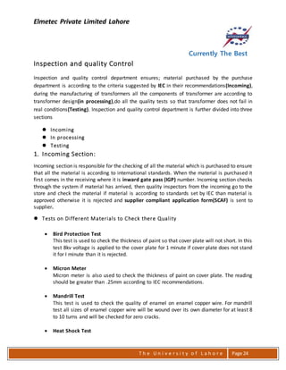 Transformer manufacturing and Internship Report | DOCX