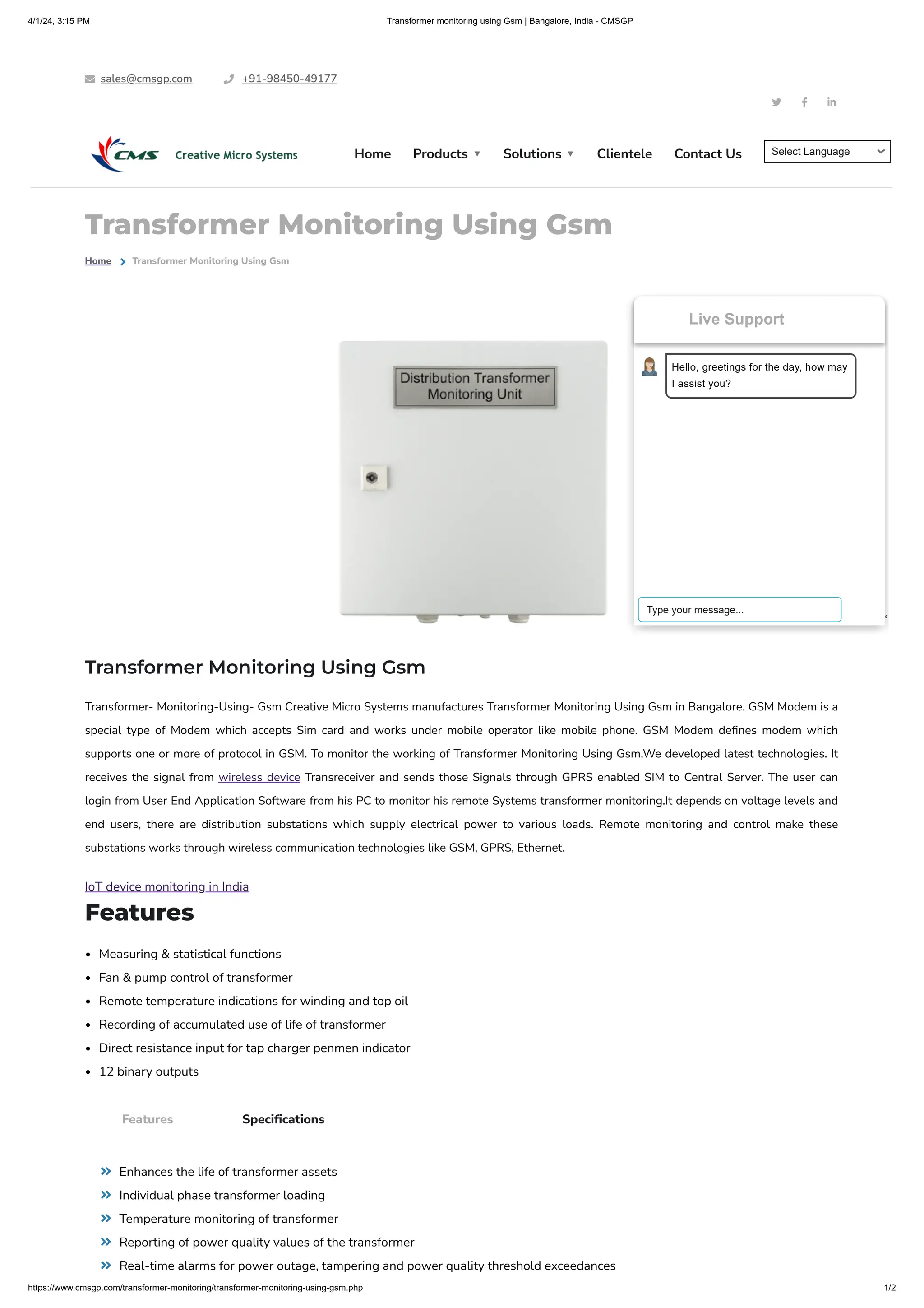 Transformer monitoring using Gsm _ Bangalore, India - CMSGP.pdf
