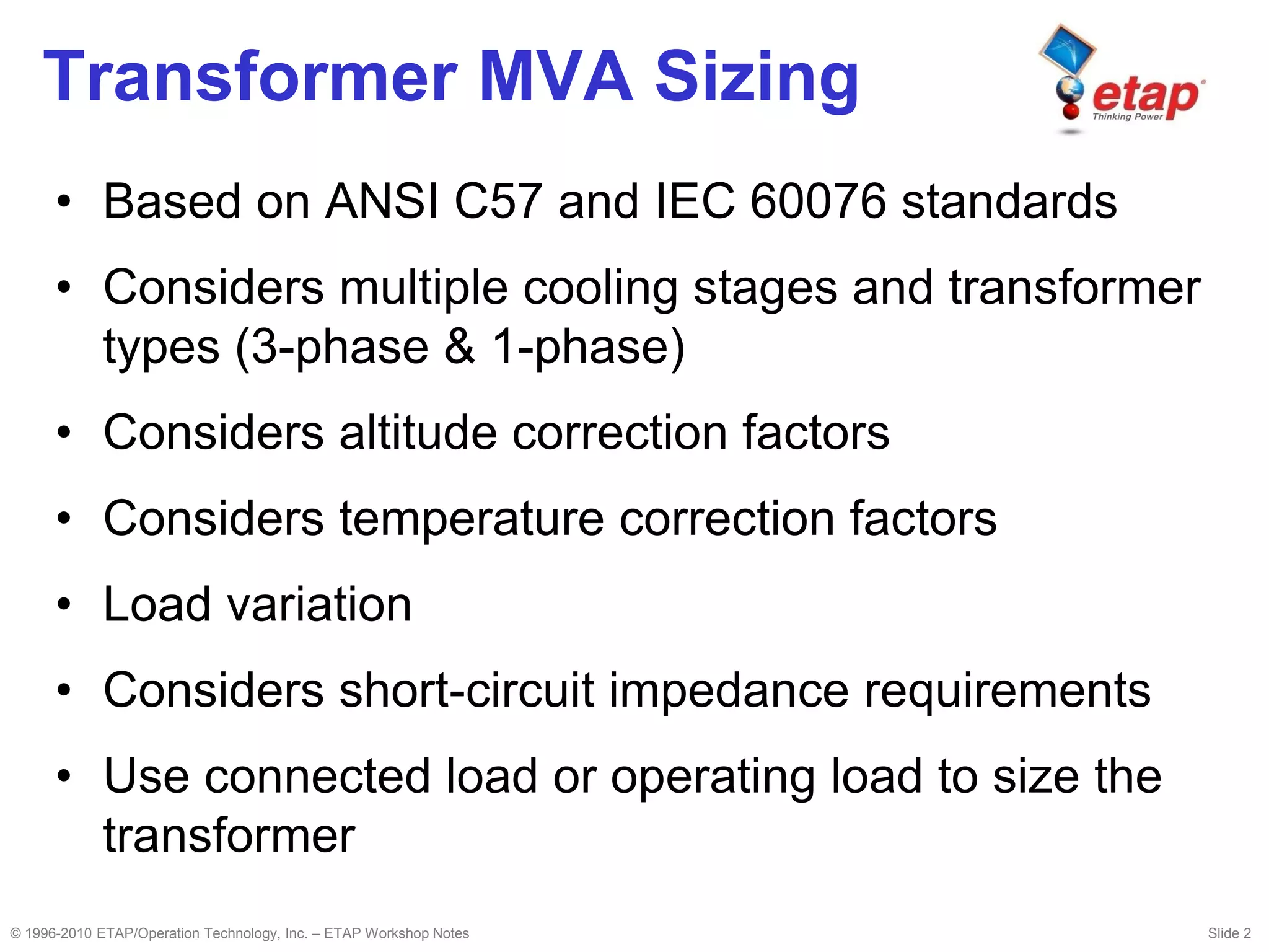 ETAP - Transformer mva sizing | PDF