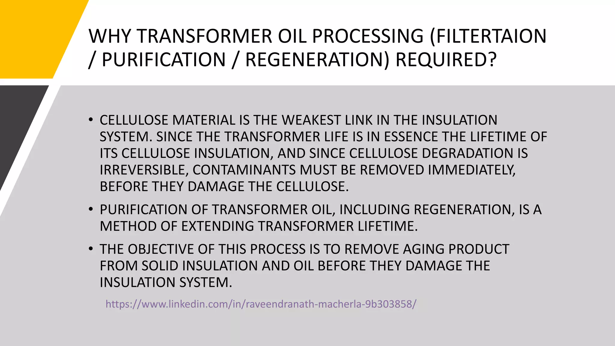 Transformer oil maintenance purification and regeneration | PPTX