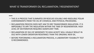 Transformer oil maintenance purification and regeneration | PPTX