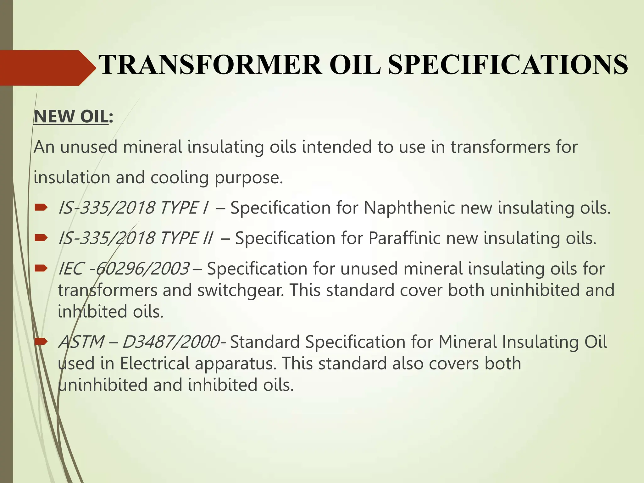 TRANSFORMER OIL classifications and specifications | PPT