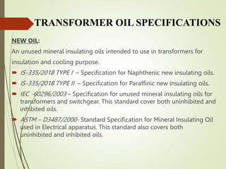 TRANSFORMER OIL classifications and specifications | PPT