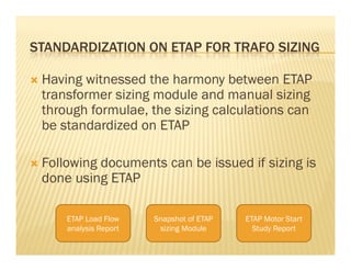ETAP - Transformer sizing using etap | PDF