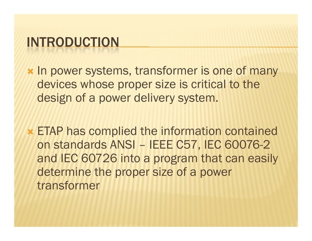 ETAP - Transformer sizing using etap | PDF