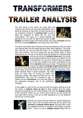 Transformers Trailer Analysis | PDF | Soundtracks, TV and Showtunes | Music