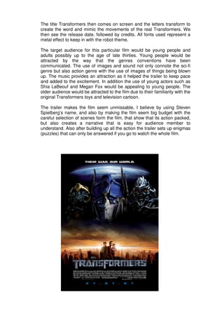 Transformers Trailer Analysis | PDF | Soundtracks, TV and Showtunes | Music