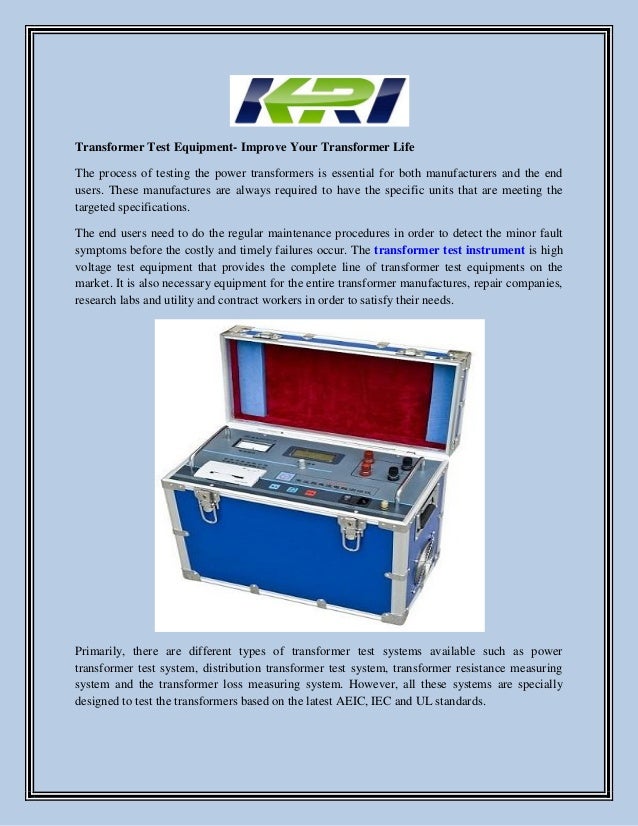 Transformer Test Equipment- Improve Your Transformer Life