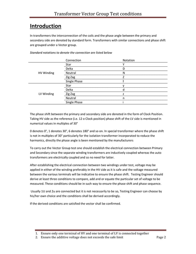 Transformer vector group_test_conditions | PDF