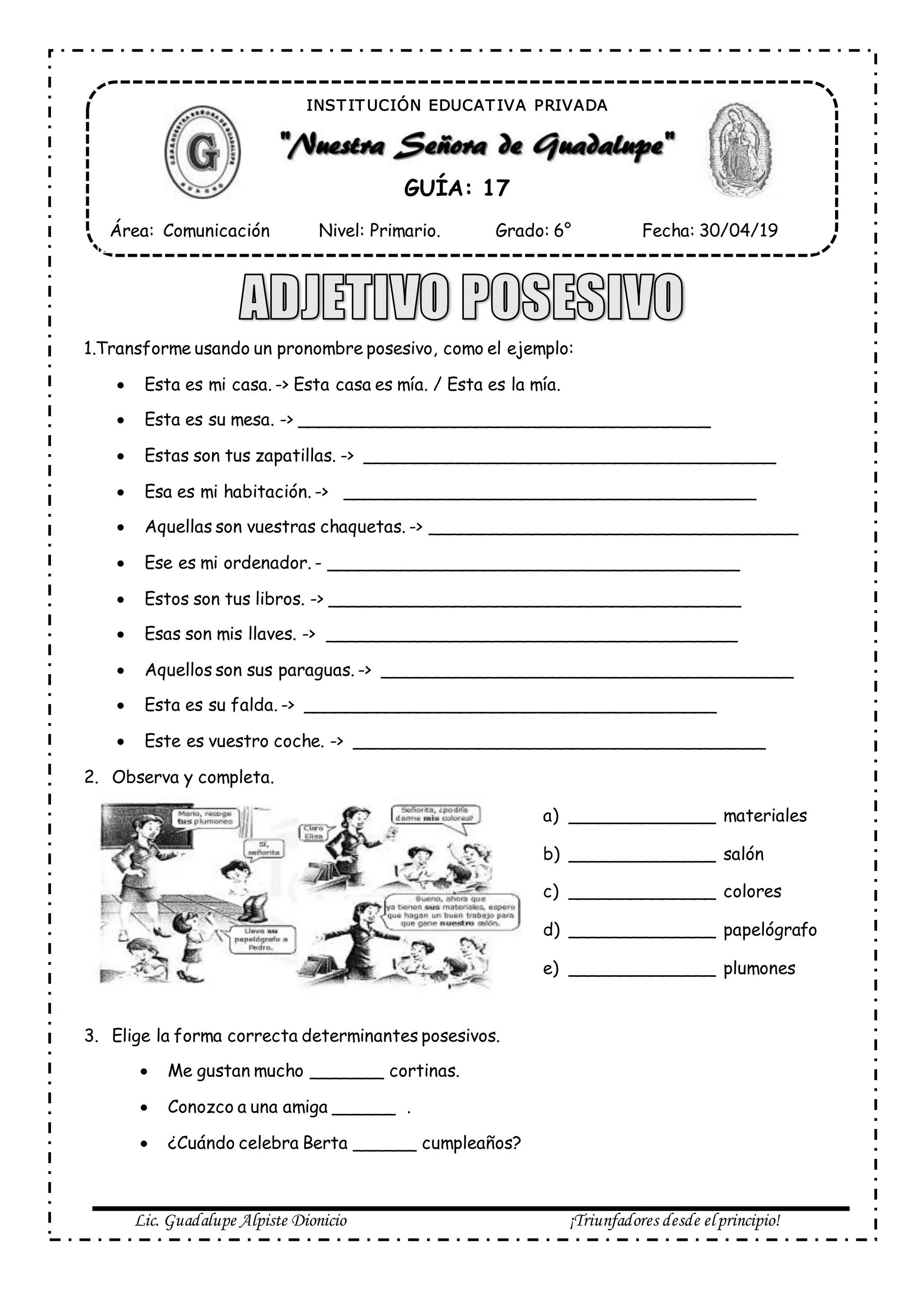 Ejercicios De Pronombres Posesivos Adjetivos Posesivos Possessive
