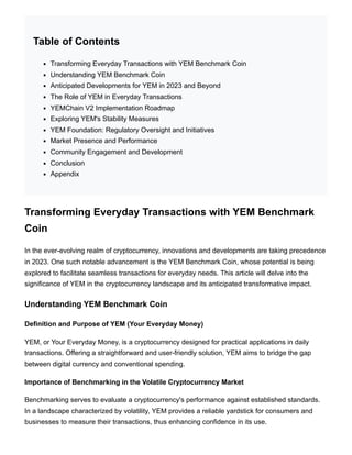 Transforming Everyday Transactions with YEM Benchmark Coin | PDF