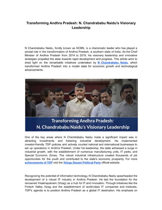 Transforming Andhra Pradesh N. Chandrababu Naidu's Visionary Leadership - Prakasam.pdf | Politics