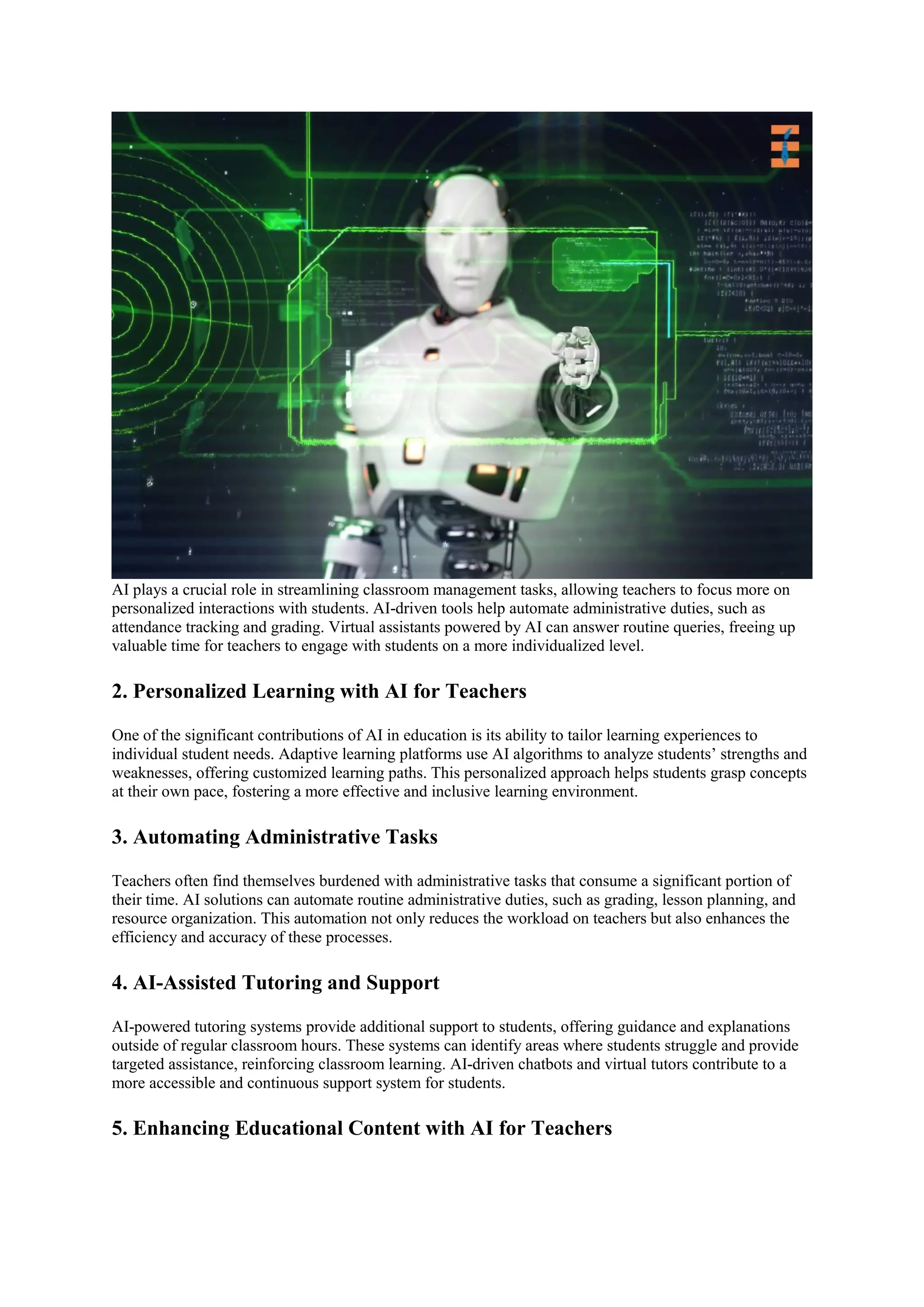 Transforming Education: The Role of AI for Teachers | PDF