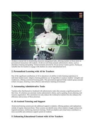 Transforming Education: The Role of AI for Teachers | PDF