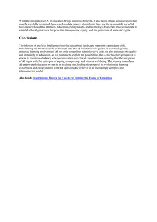 Transforming Education: The Role of AI for Teachers | PDF