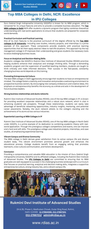 Top MBA Colleges in Delhi, NCR: Excellence in IPU Colleges | PDF