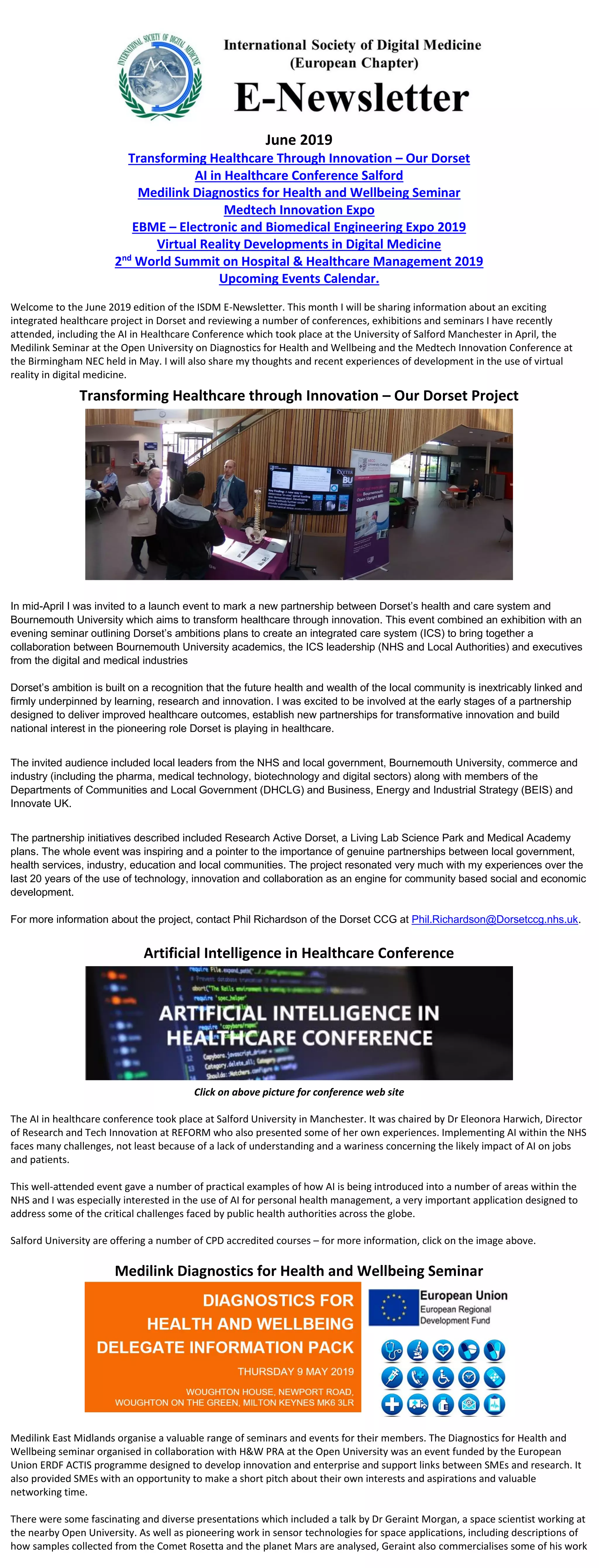 Transforming healthcare through innovation ISDM e-newsletter June 2019 ...
