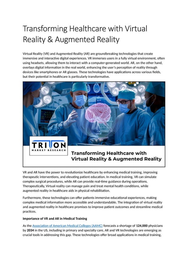 Transforming Healthcare with Virtual Reality & Augmented Reality | PDF