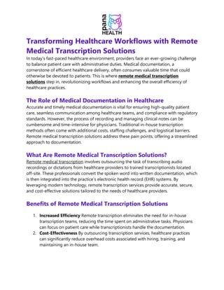 Transforming Healthcare Workflows with Remote Medical Transcription ...