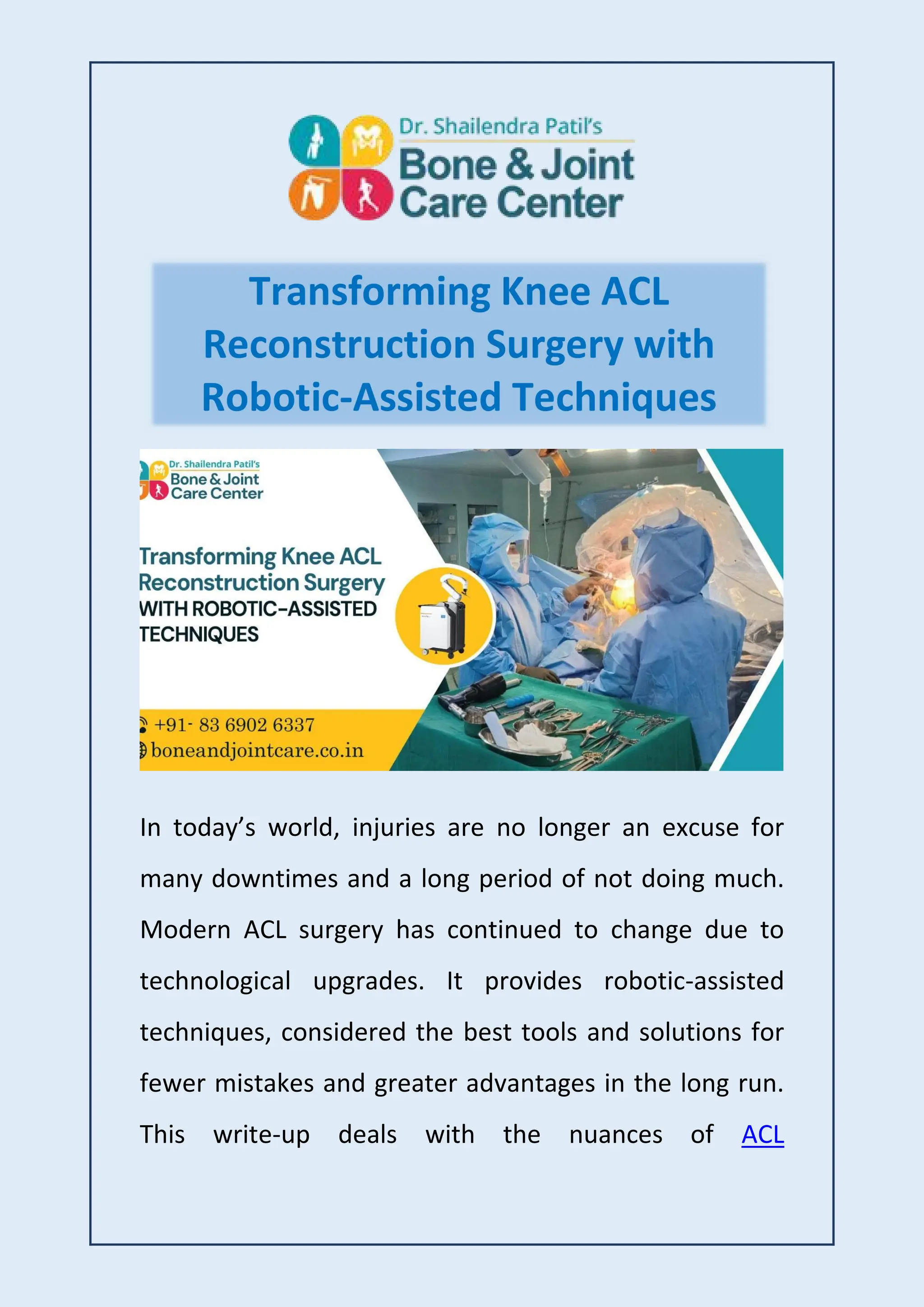 Transforming Knee ACL Reconstruction Surgery with Robotic-Assisted ...