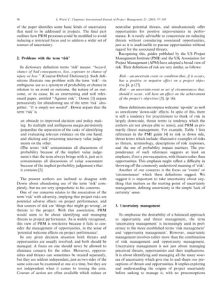 Transforming project risk management into project uncertainty ...