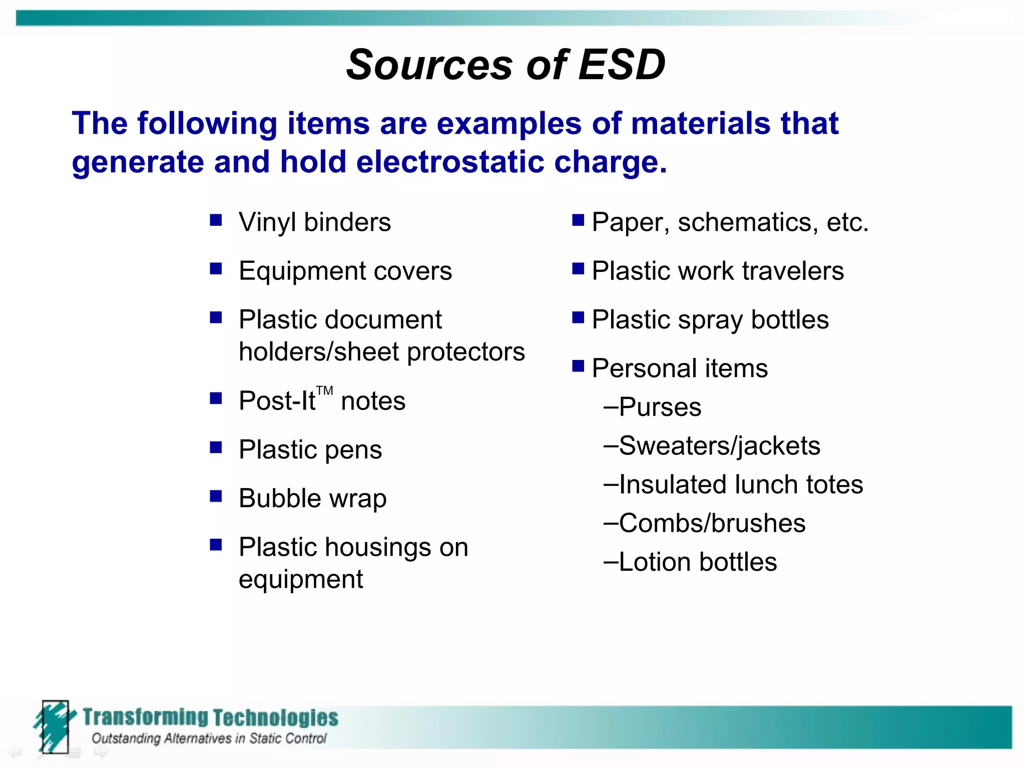 ESD Basics By Transforming Technologies | PPT