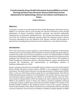 Transforming the Kenya Health Information System (KHIS) to an Early ...