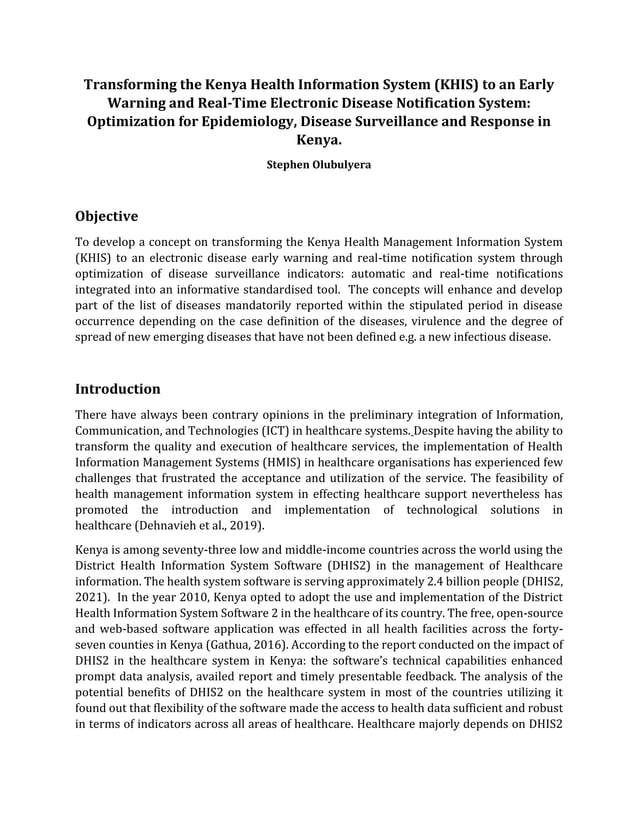 Transforming the Kenya Health Information System (KHIS) to an Early Warning and Real-Time ...