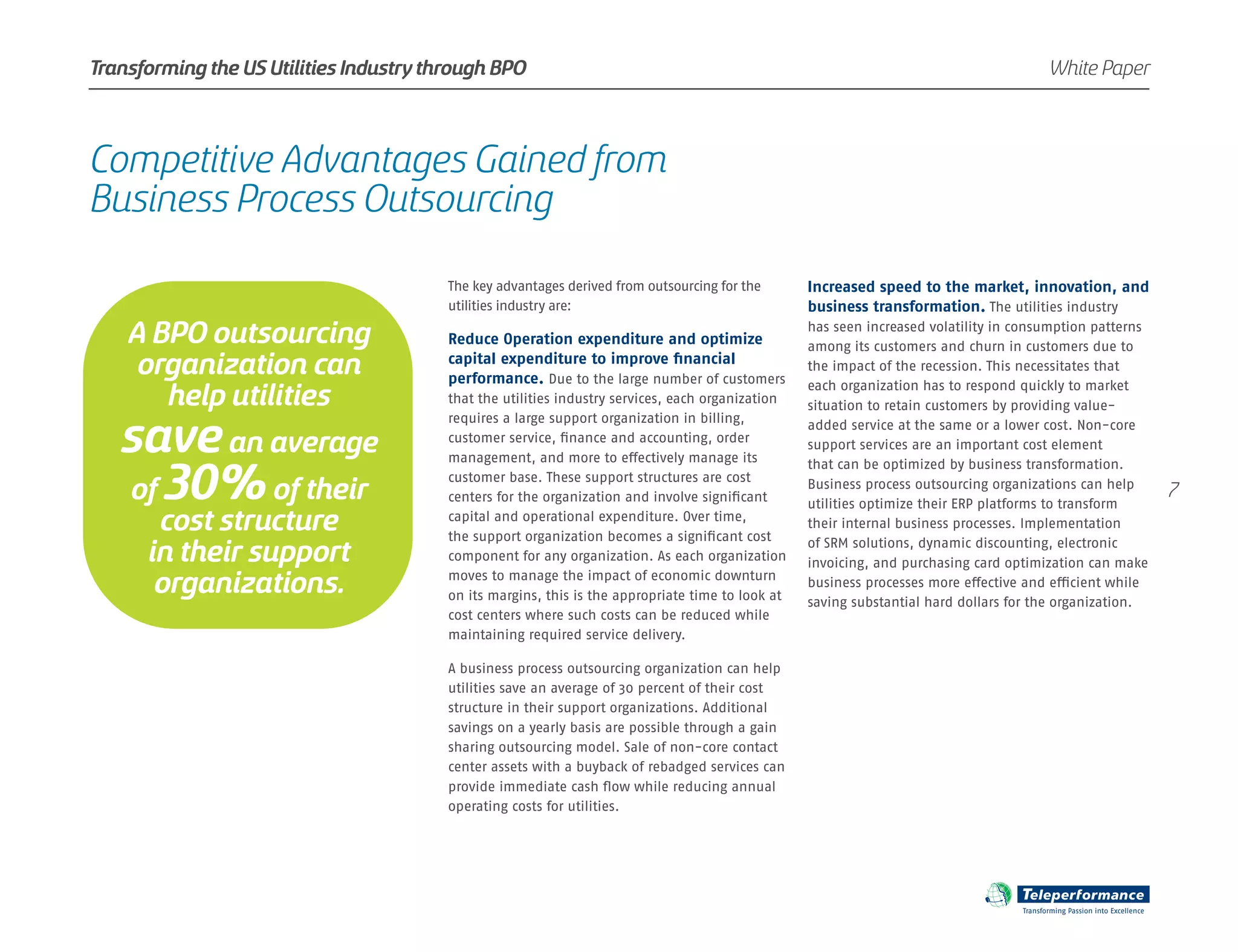 Transforming the utilities industry through bpo by teleperformance | PDF